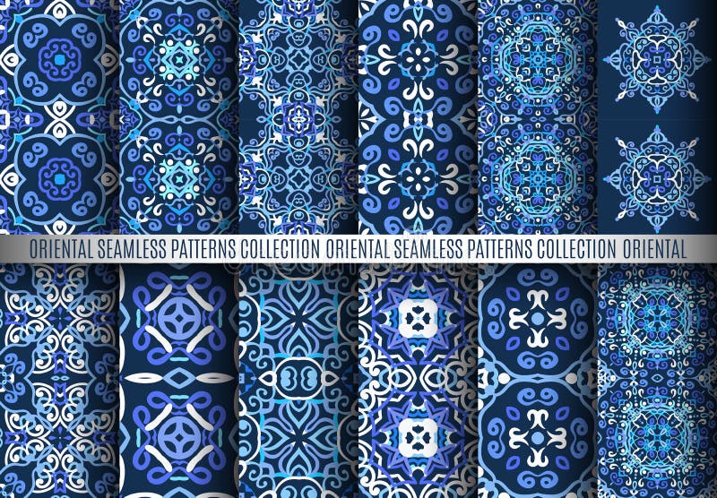 Blue Arabesque Patterns stock vector. Illustration of brocade - 119016516
