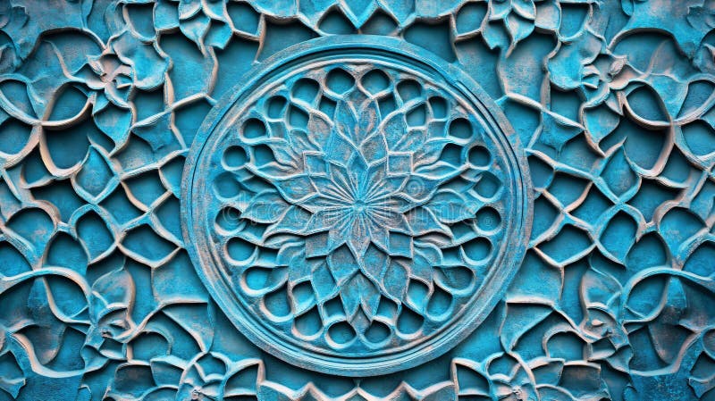 Blue Arabic Ornamental Stone Relief Pattern for Creative Projects Stock ...