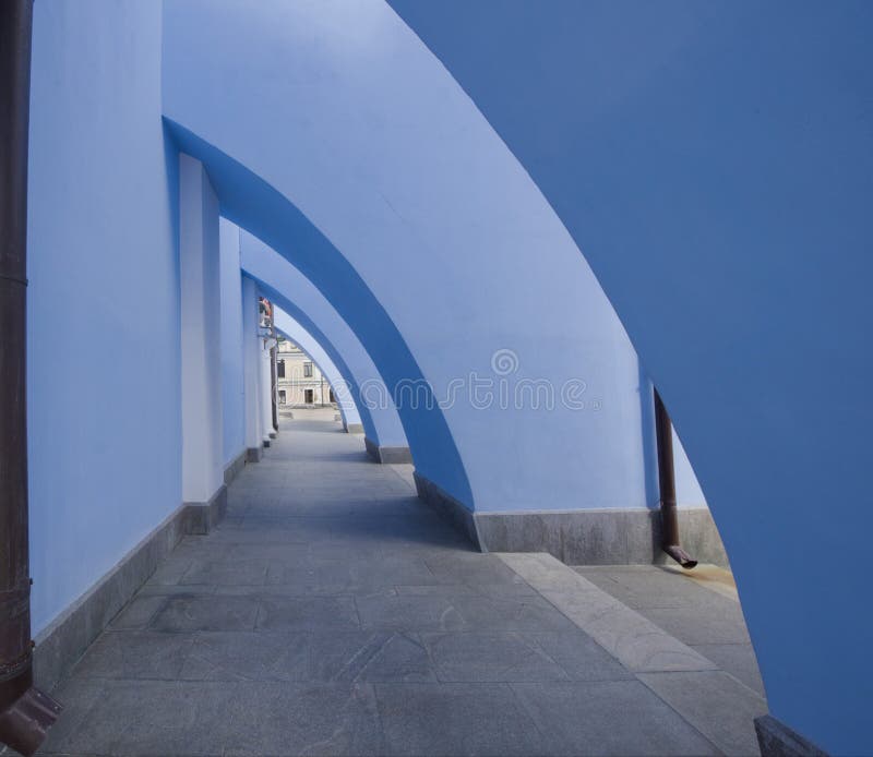 Blue Arches and Round Stained Glass Stock Photo - Image of altar, faith ...