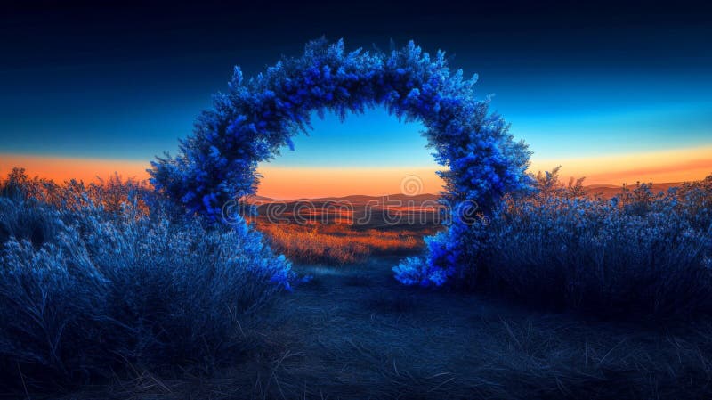 Blue Arch at Sunset Over a Cityscape Stock Illustration - Illustration ...