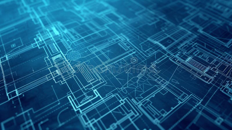 Blue Architectural Blueprint Digital Rendering Stock Photo - Image of ...