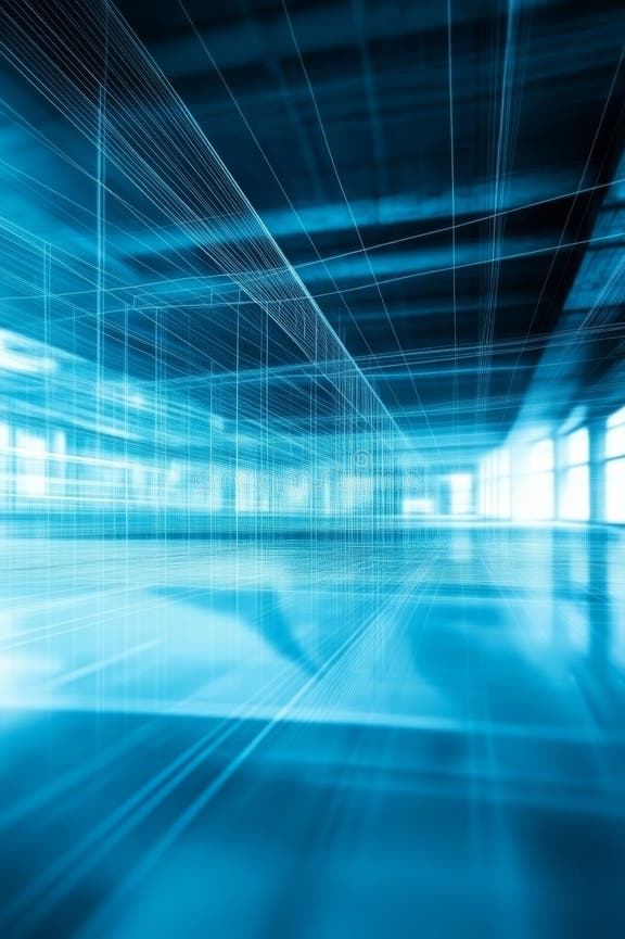 Blue Architectural Floor Plan with Perspective Lines and Light Effects ...