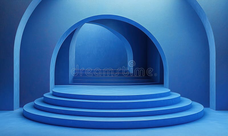 Blue Architectural Space with Curved Arches and Layered Steps for ...