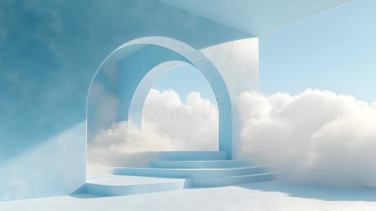 Blue Archway with Cloud Background - 3D Illustration Stock Illustration ...