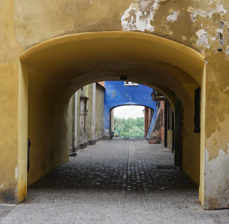 Blue archway in Warsaw stock image. Image of rustic, arch - 57446511