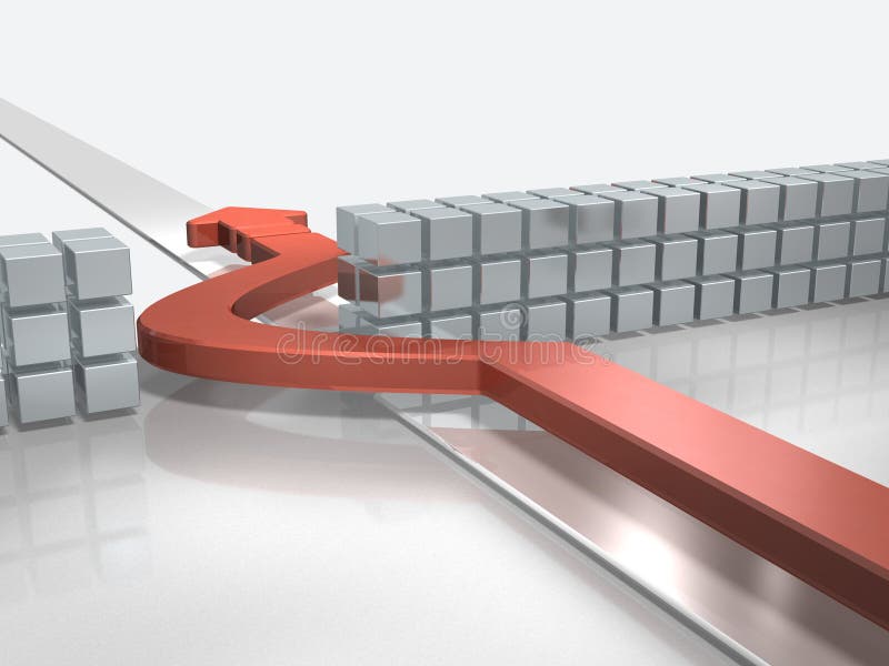 The Blue Arrow Advances To Avoid Obstacles. Stock Illustration ...