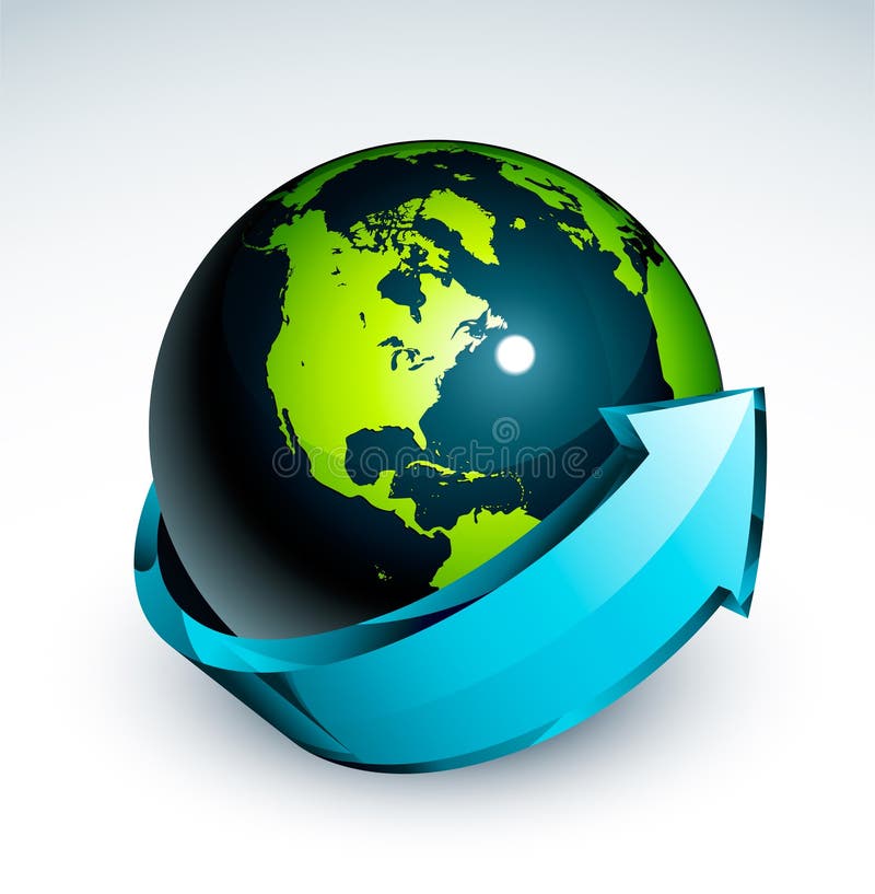 Blue Arrow Around World Globe Stock Vector - Illustration of arrow ...