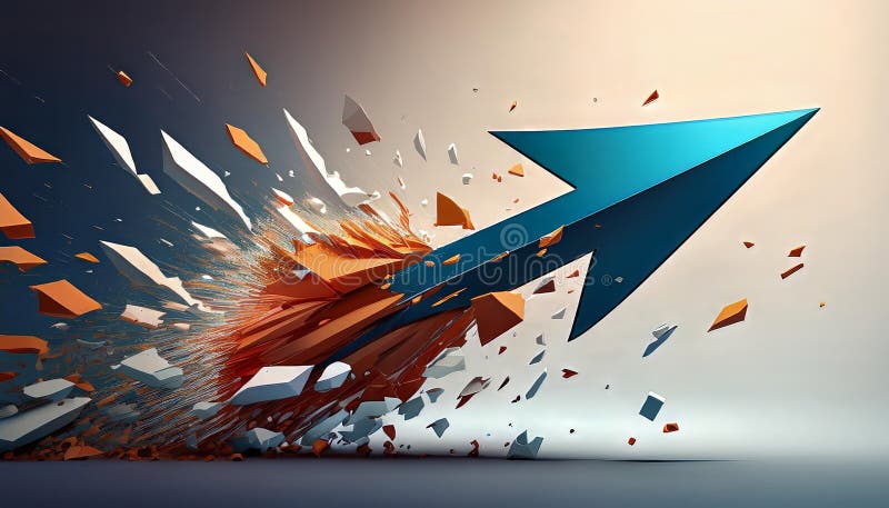 Blue Arrow Breaking through Orange and White Wall Symbolizing Success ...