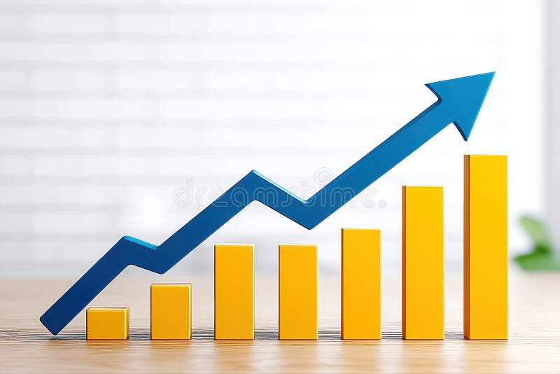 A Blue Arrow Goes Up on a Growing Gold Graph Showing Business ...