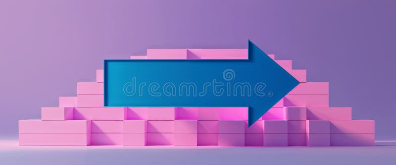 A Blue Arrow Indicates Direction among Pink and Purple Blocks. Stock ...