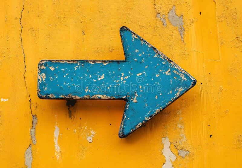 Blue Arrow Sign on Yellow Textured Wall Stock Illustration ...
