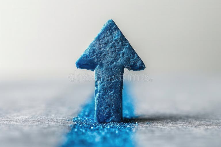 A Blue Arrow Pointing Upwards on a Reflective Surface Stock Photo ...