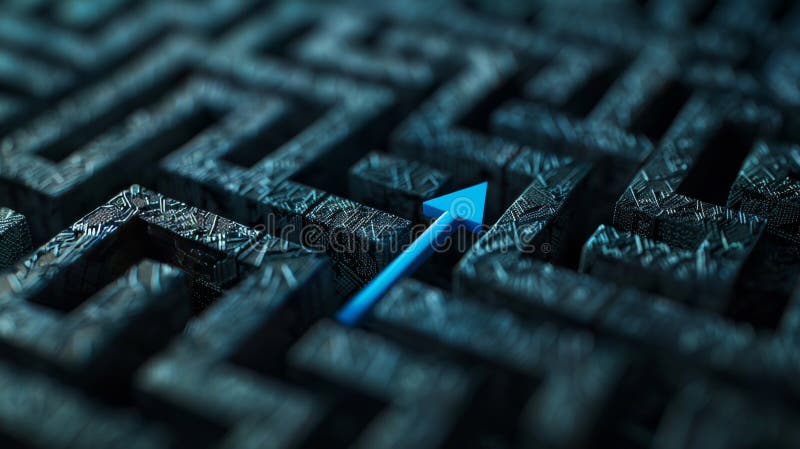 A Blue Arrow Skillfully Navigating a Complex Black Labyrinth ...