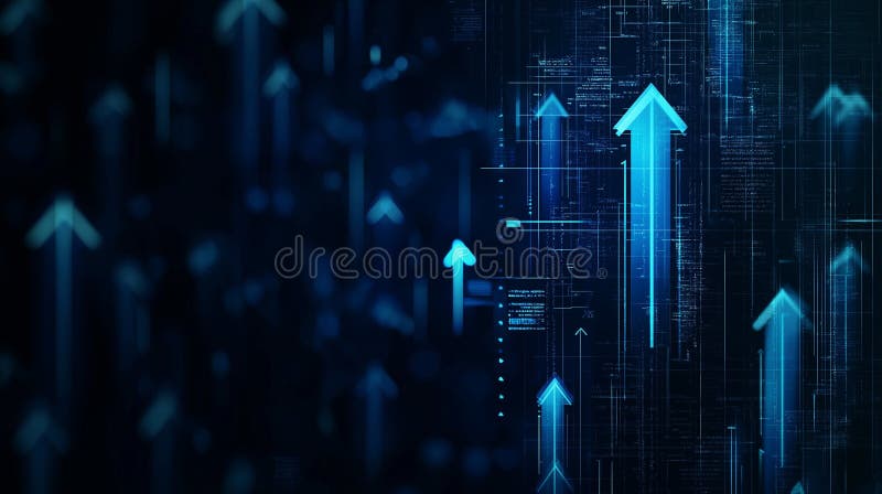 Blue Arrows Ascending in Digital Data Background Stock Illustration ...