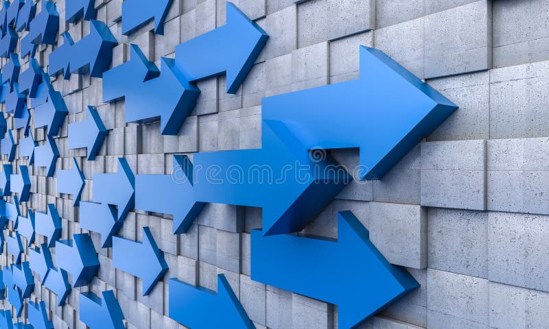 Blue Arrows on Mosaic Concrete Wall Stock Illustration - Illustration ...