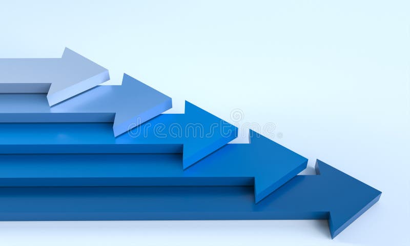 Blue Arrows Move Together Horizontally. 3d Render Stock Illustration ...