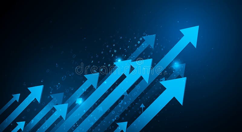 Blue Arrows in Various Sizes Point Upward on a Dark Blue Background ...