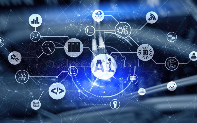 Blue Artificial Intelligence. AI. Infographic Illustration on Fantastic ...