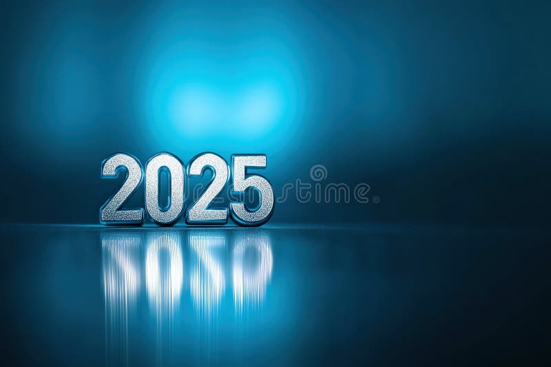 Blue Artistic Display of Reflective Metallic 2025 Digits Stock Photo ...