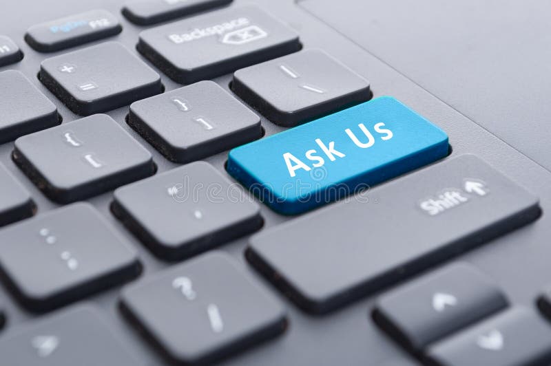 Blue Ask Us Button on Keyboard Concept Stock Image - Image of enter ...