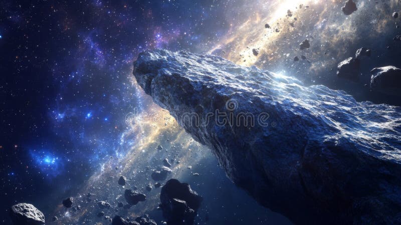 Blue Asteroid in a Cosmic Nebula Stock Illustration - Illustration of ...