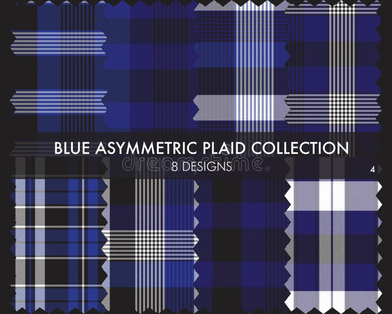 Blue Asymmetric Plaid Seamless Pattern Collection Stock Vector ...