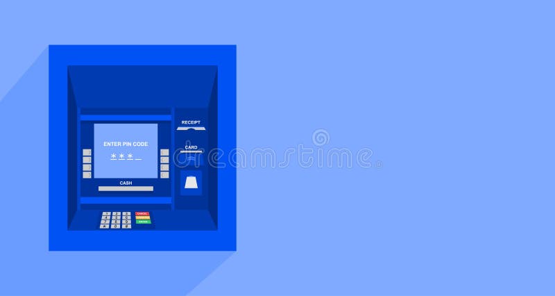 Blue ATM on Blue Background with Copy Space. Vector Illustration Stock ...