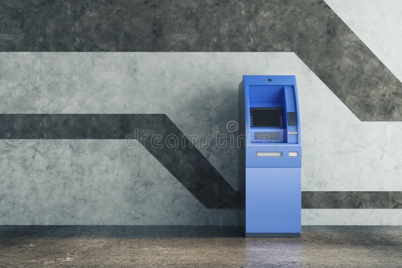 Blue ATM in Concrete Interior Stock Illustration - Illustration of ...