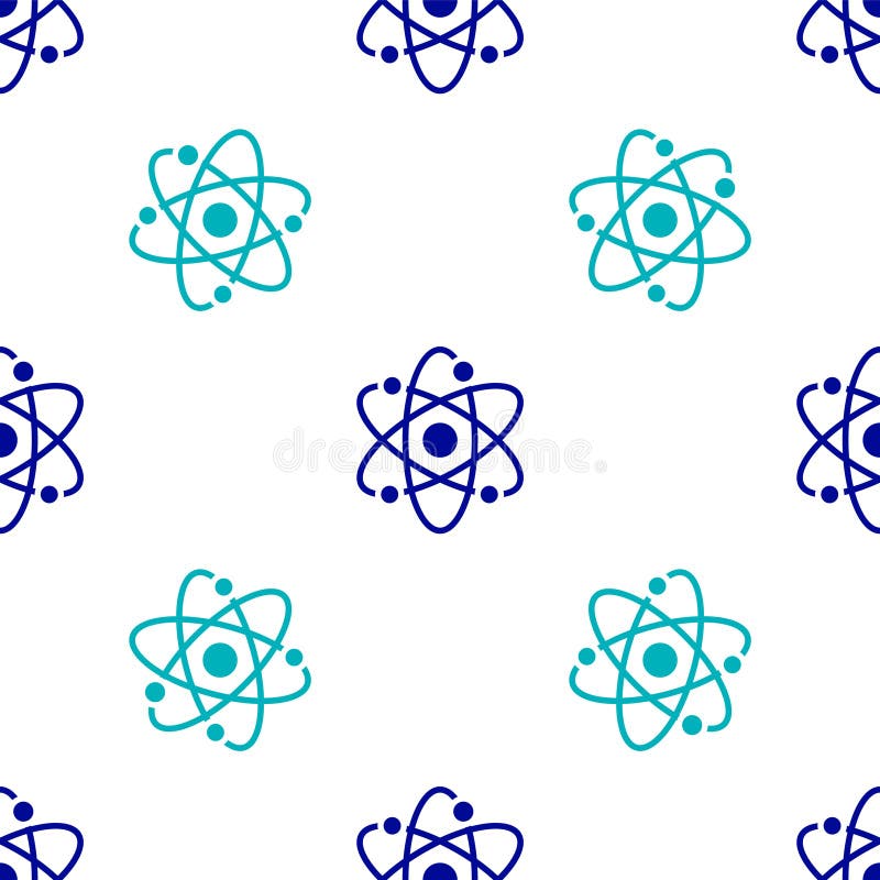 Blue Atom Icon Isolated on Blue Background. Symbol of Science ...