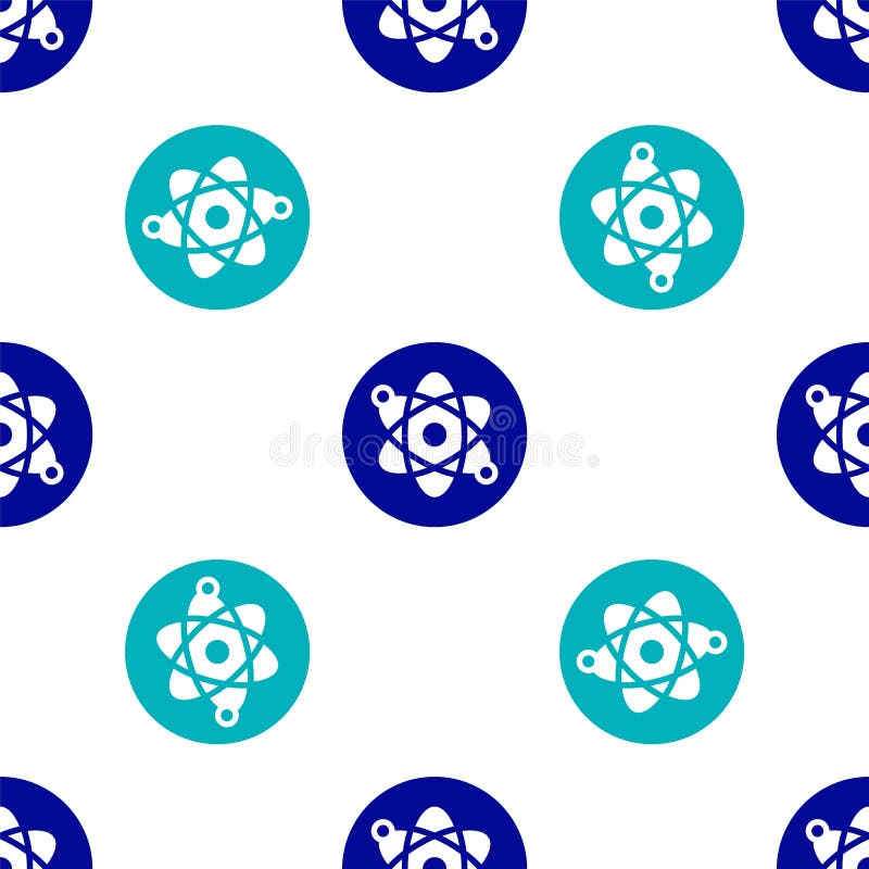 Blue Atom Icon Isolated Seamless Pattern on White Background. Symbol of ...