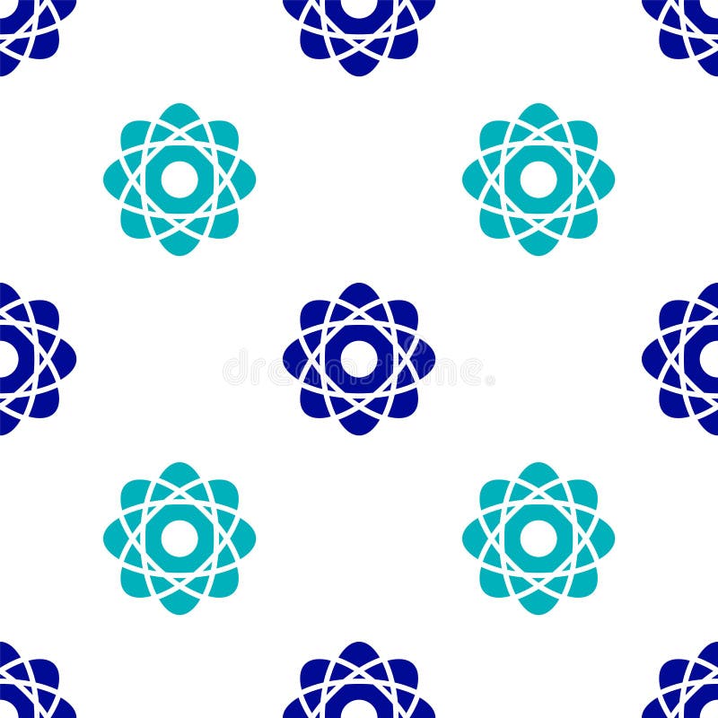 Blue Atom Icon Isolated on Blue Background. Symbol of Science ...