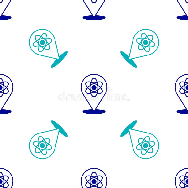 Blue Atom Icon Isolated Seamless Pattern on White Background. Symbol of ...