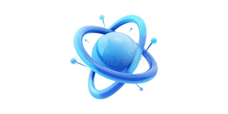 Blue Atom Model with Orbiting Electrons Isolated on Transparent ...