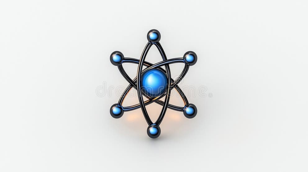 Blue Atom Model with Orbiting Electrons Representing Science and ...