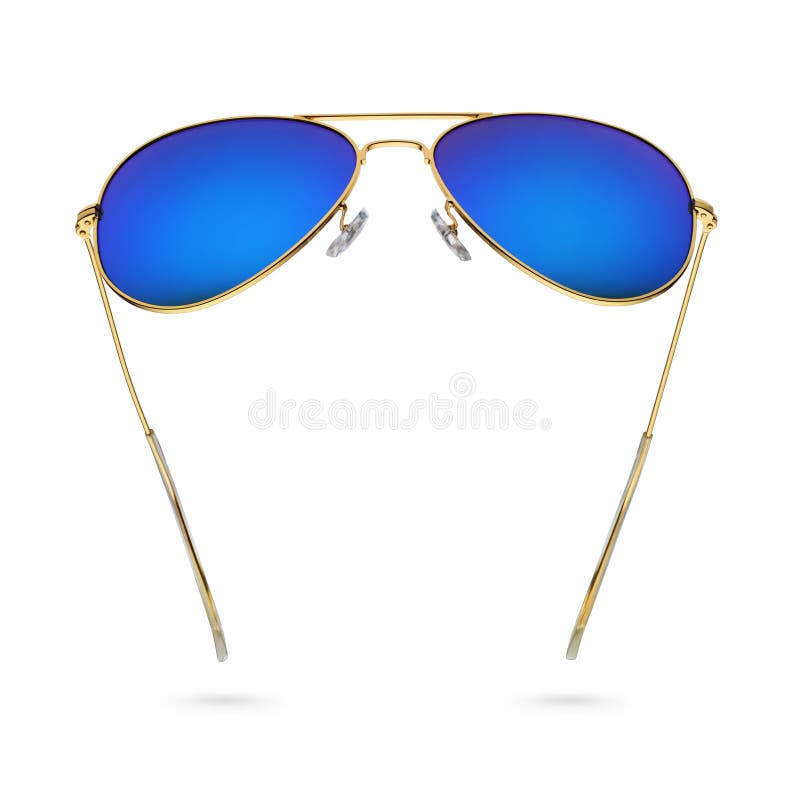 Blue Aviator Sunglasses with Golden Frame Isolated on White Background ...
