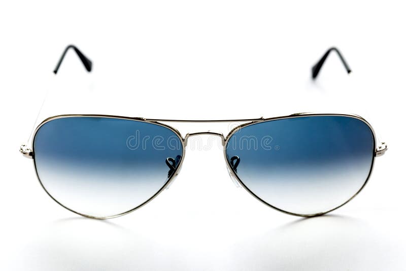 Blue Aviator Sunglasses with Golden Frame Isolated on White Background ...