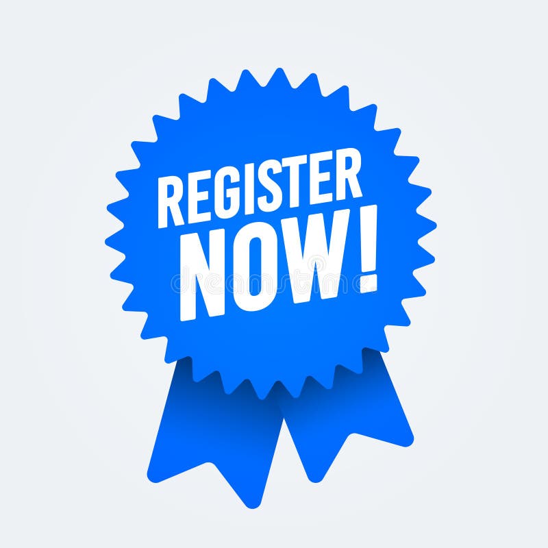 Blue Award Bagde with Text Register Now Stock Vector - Illustration of ...