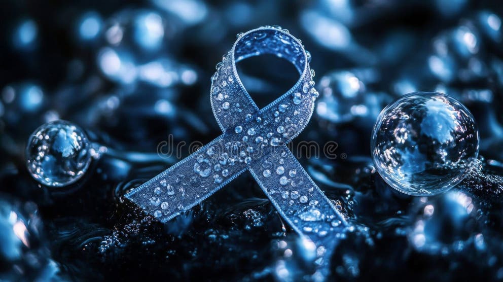 Blue Awareness Ribbon with Water Drops Stock Illustration - Illustration of circles, graphic ...