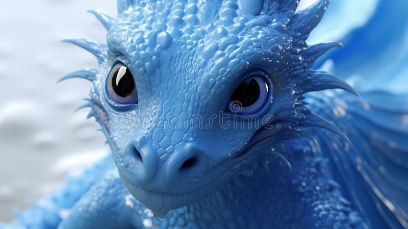 Blue Baby-dragon Sitting on a Black Surface, Front View. Generative AI ...