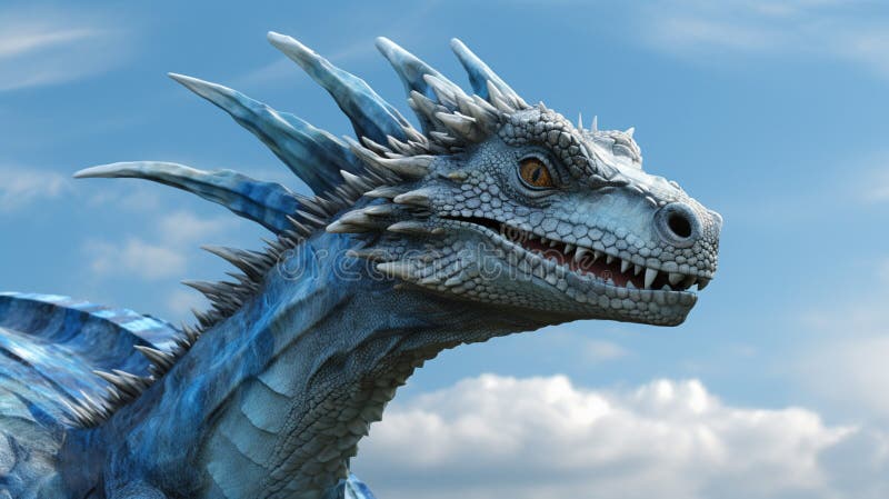 Blue Baby-dragon Sitting on a Black Surface, Front View. Generative AI ...