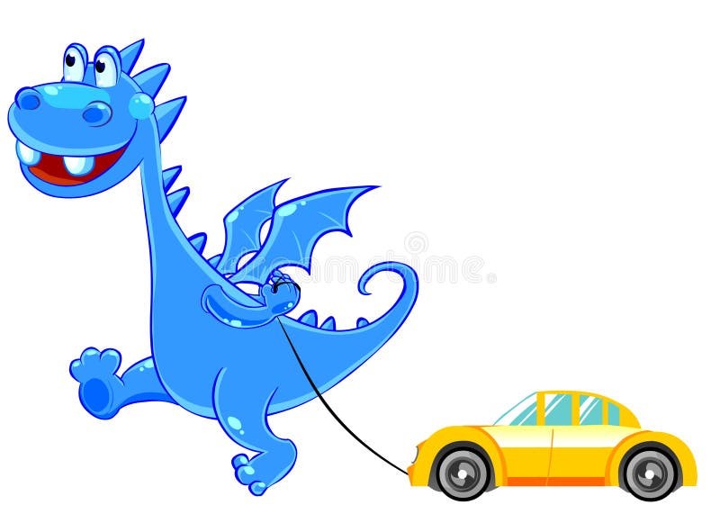 Blue Baby-Dragon with a Toy Car Stock Vector - Illustration of wings ...
