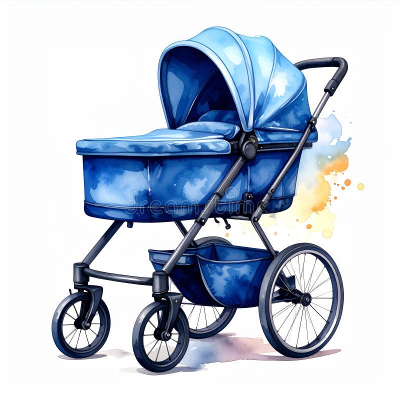 Blue Baby Stroller Watercolor Illustration Stock Illustration ...