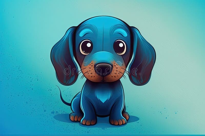 Drawing Children Watercolor Dachshund Cartoon Blue Stock Illustrations ...