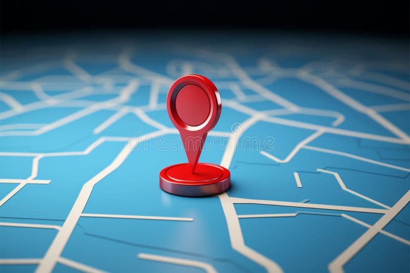Blue Backdrop Enhances a 3D Red Map Pointer with Copy Space Stock ...