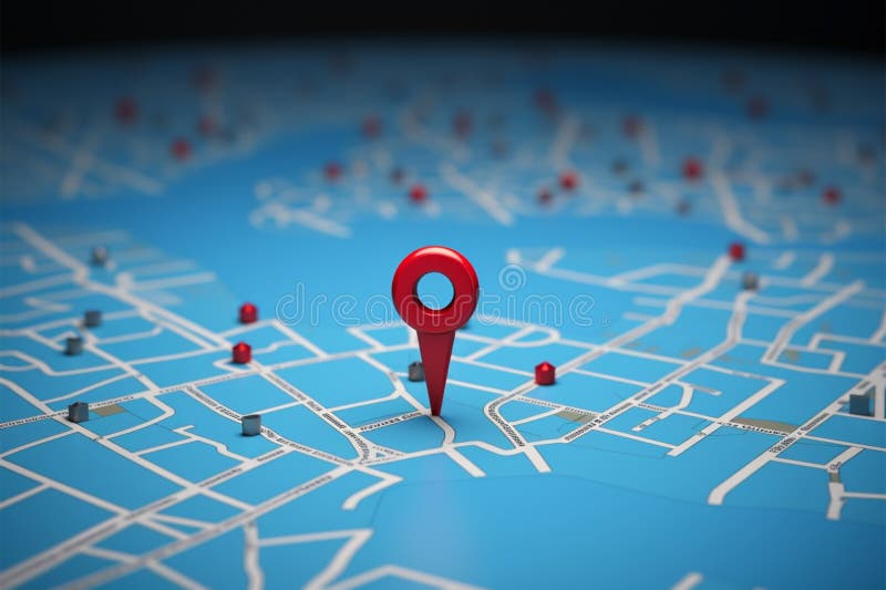 Blue Backdrop Enhances a 3D Red Map Pointer with Copy Space Stock ...