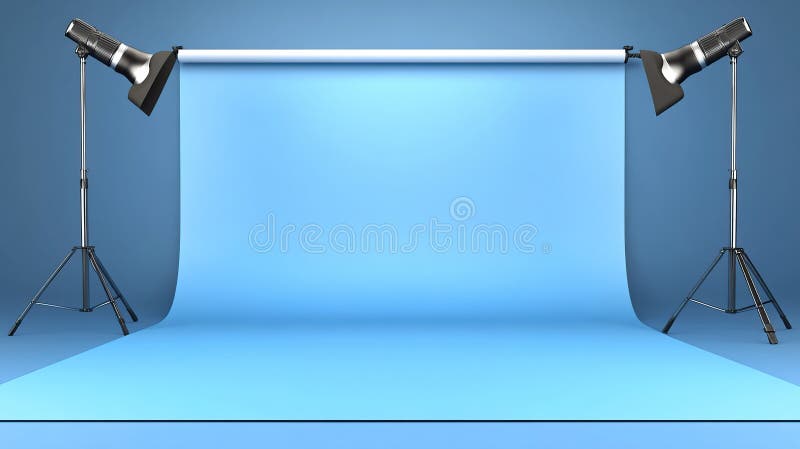 Blue Backdrop Studio Setup; Lights Illuminate Cyclorama Stock Image ...