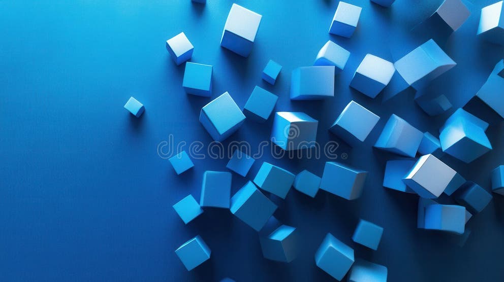 A Blue Backdrop with Various Blue Cubes of Different Sizes Stock ...