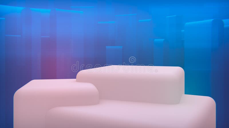 Blue Backdrop for Your Goods. White Three-level Showcase. Red Distant ...