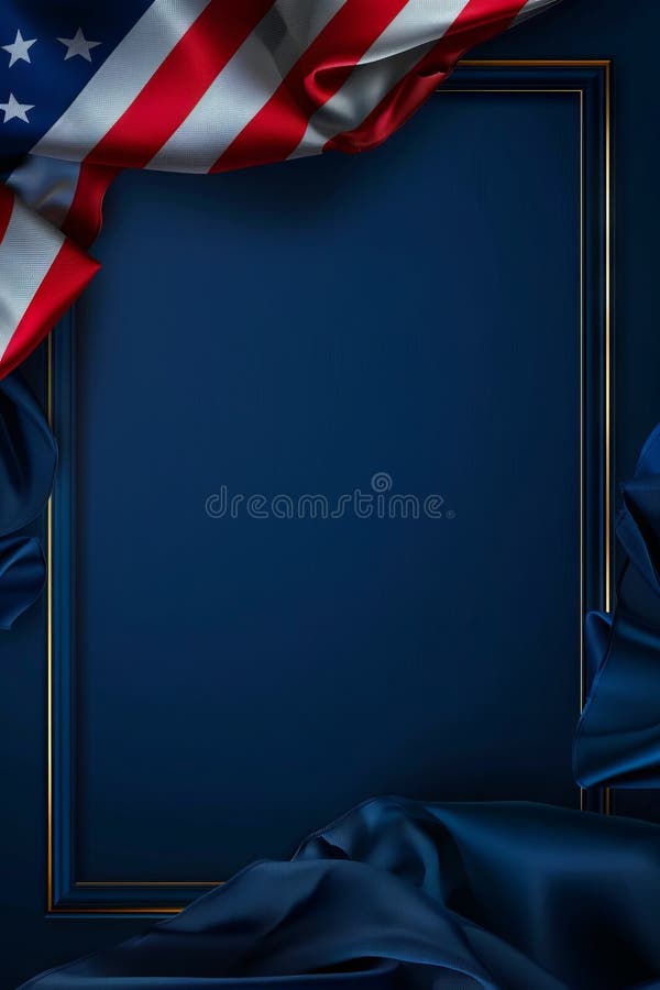 A Blue Background with an American Flag and a Frame Stock Photo - Image ...