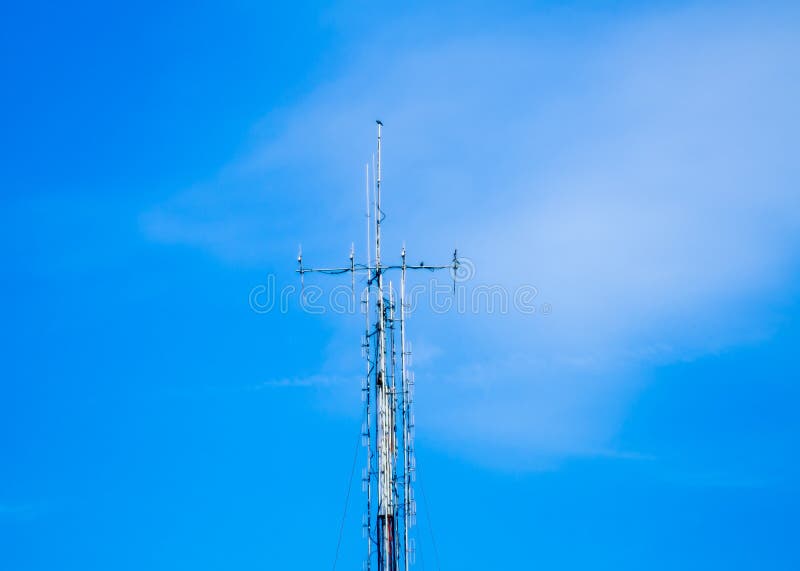Blue Background, Antenna, Transmitter Stock Photo - Image of horizontal ...